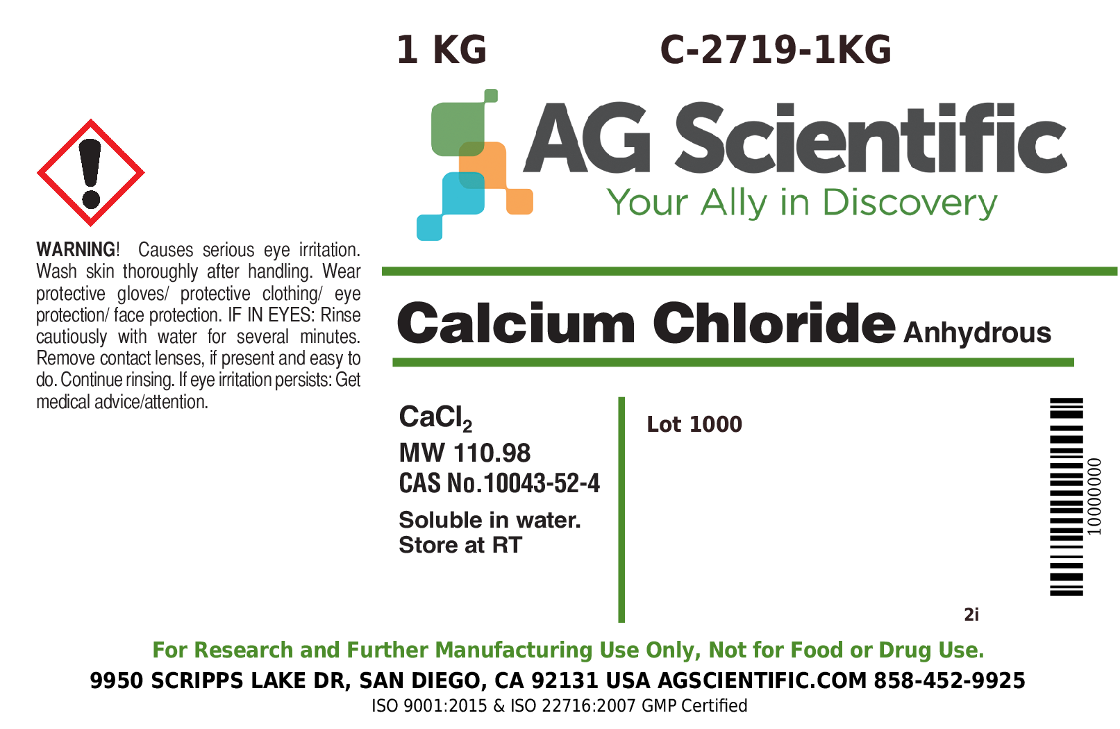 C-2719-1KG - Calcium Chloride Anhydrous, 1 KG