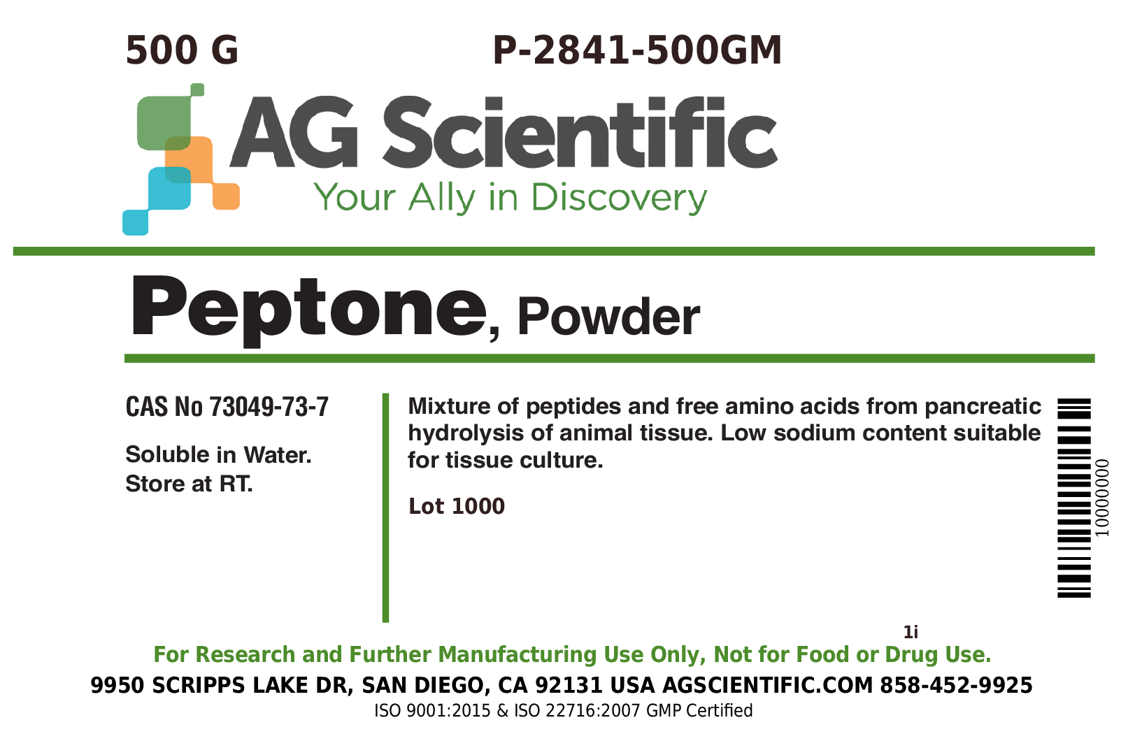 P-2841-500GM - Peptone, Powder, 500 G