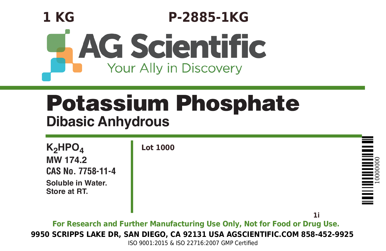 P-2885-1KG - Potassium Phosphate, Dibasic, Anhydrous, 1 KG