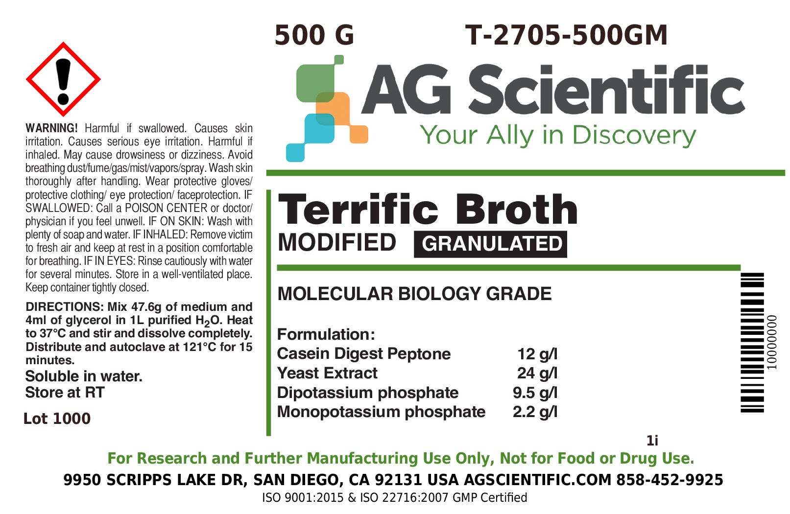 T-2705-500GM - Terrific Broth, Modified, Granulated, 500 G
