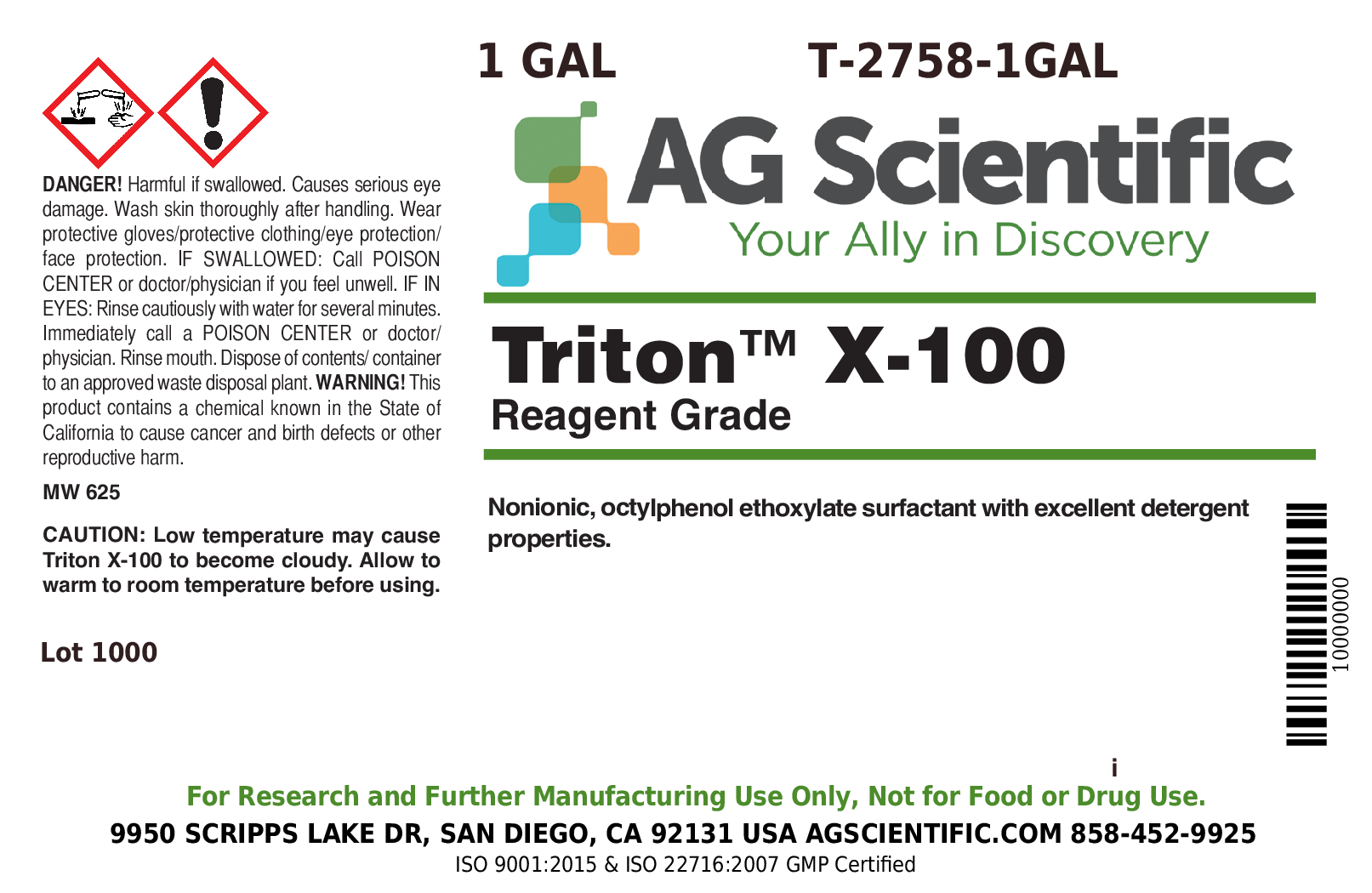 T-2758-1GAL - Triton X-100, Reagent Grade, 1 GAL