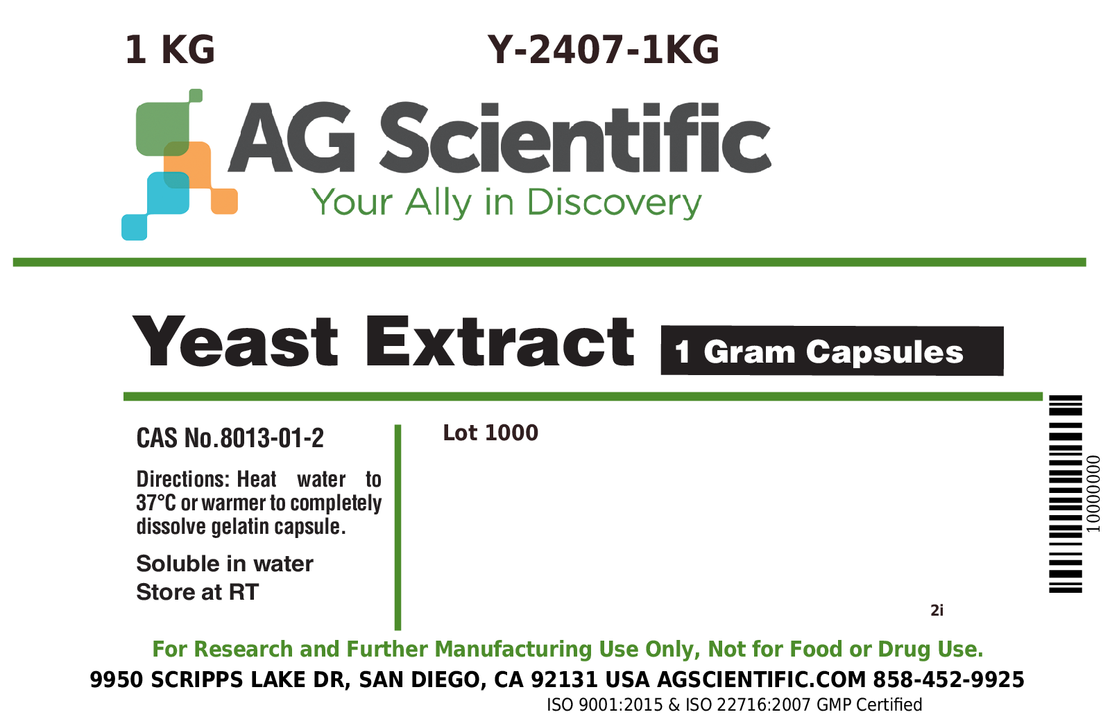 Y-2407-1KG - Yeast Extract, 1 Gram Capsules, 1 KG